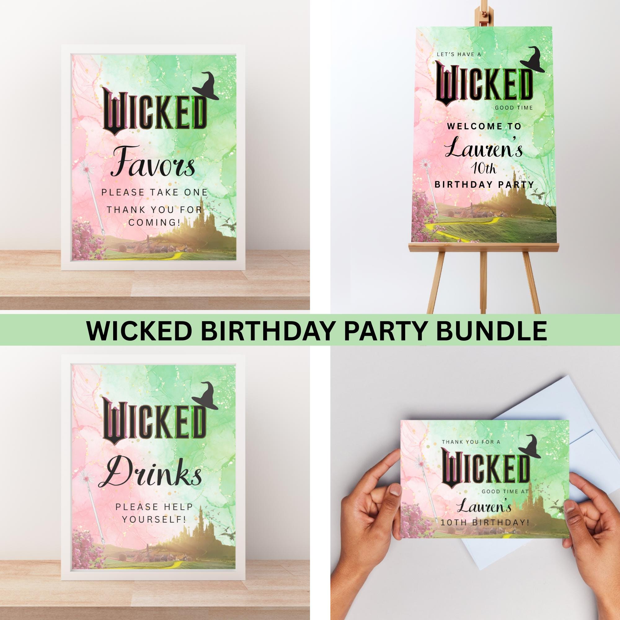 Wicked Birthday Bundle, Editable Wicked Welcome Sign, Editable Thank ...