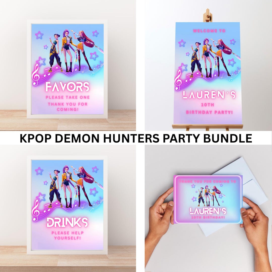 Kpop Demon Hunter Birthday Bundle, Kpop Party Decor, Canva Template ...