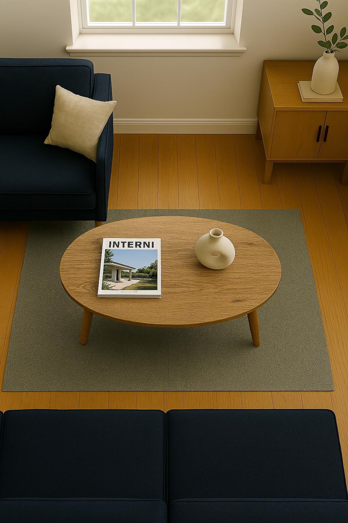 Modern Oval Coffee Table – MDF Top With Glossy Varnished Wooden Legs ...