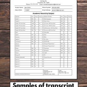 Printable High School Transcript, Simple Homeschool Transcript ...