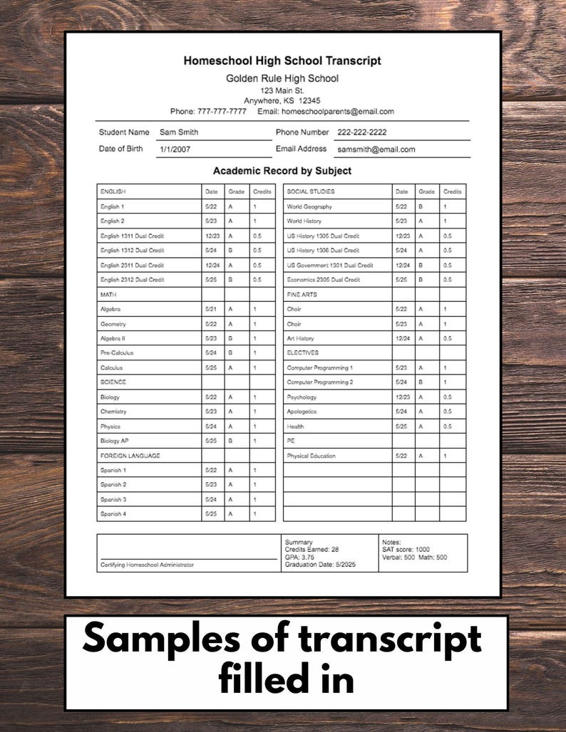 Printable High School Transcript, Simple Homeschool Transcript ...