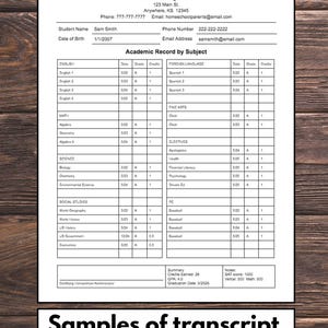 Printable High School Transcript, Simple Homeschool Transcript ...