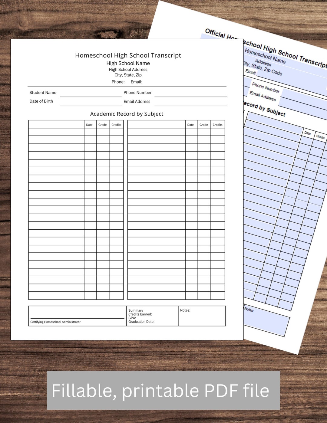 Printable High School Transcript, Simple Homeschool Transcript ...