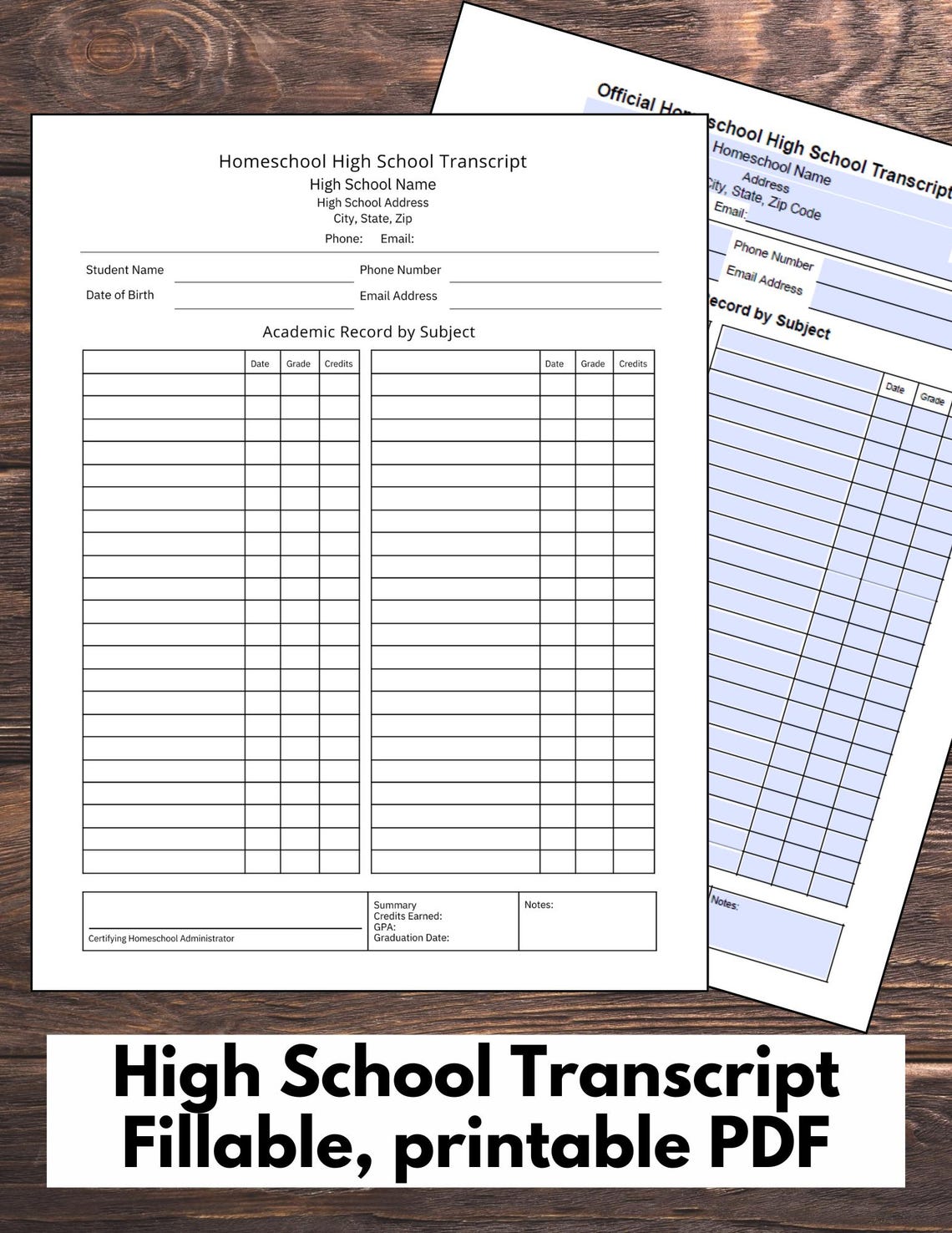 Printable Homeschool High School Transcript, Minimalist Academic Record ...