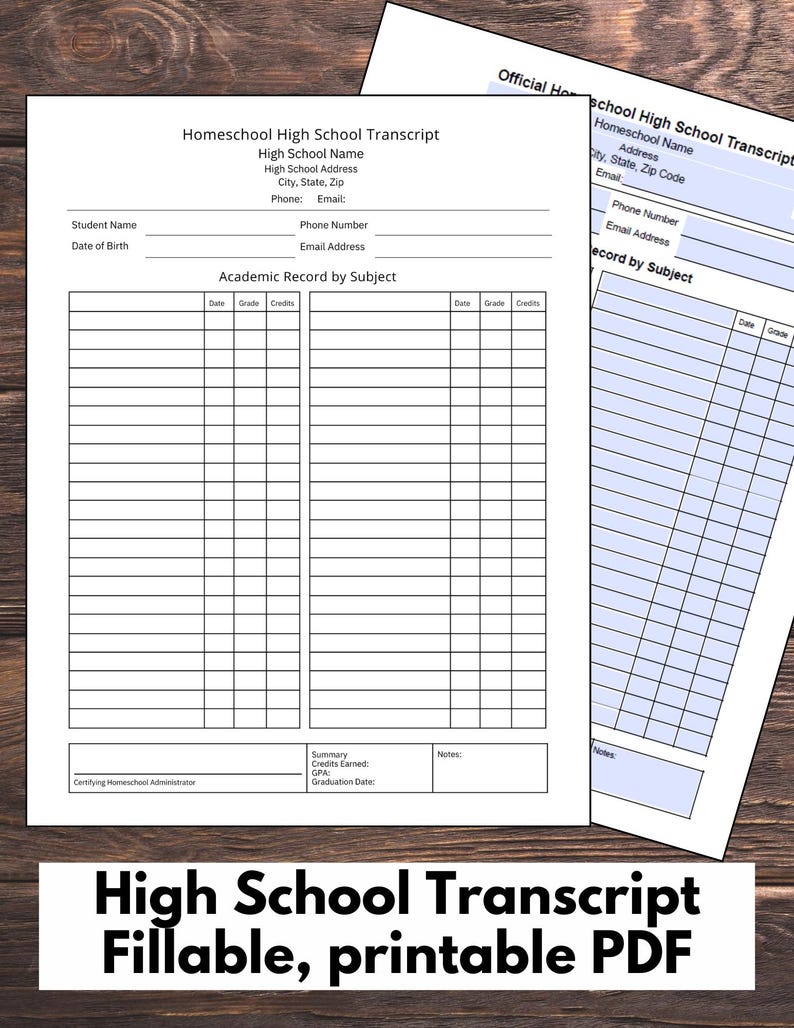 Printable Homeschool High School Transcript, Minimalist Academic Record ...
