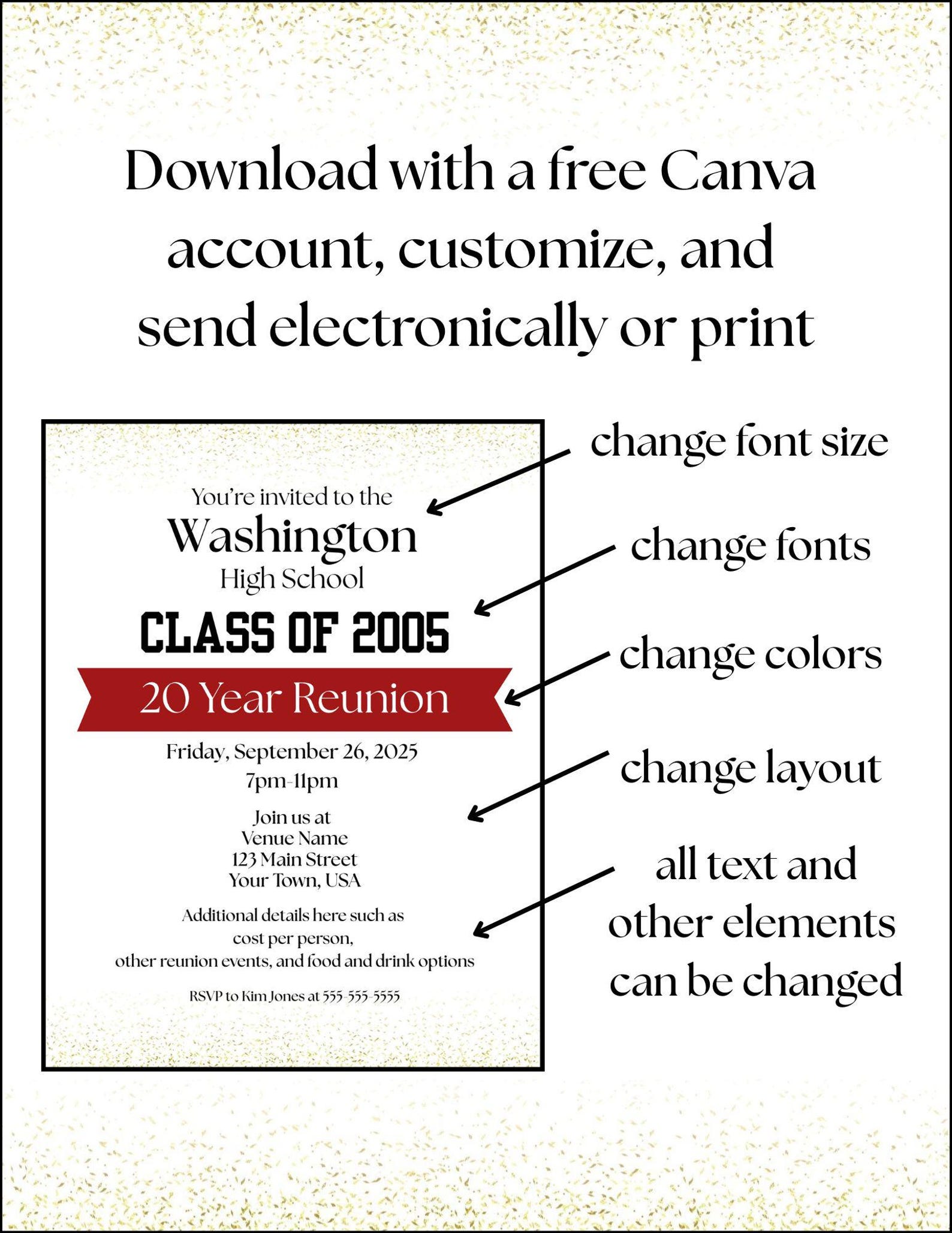 Class Reunion Flyer Template, Editable College or High School Reunion ...