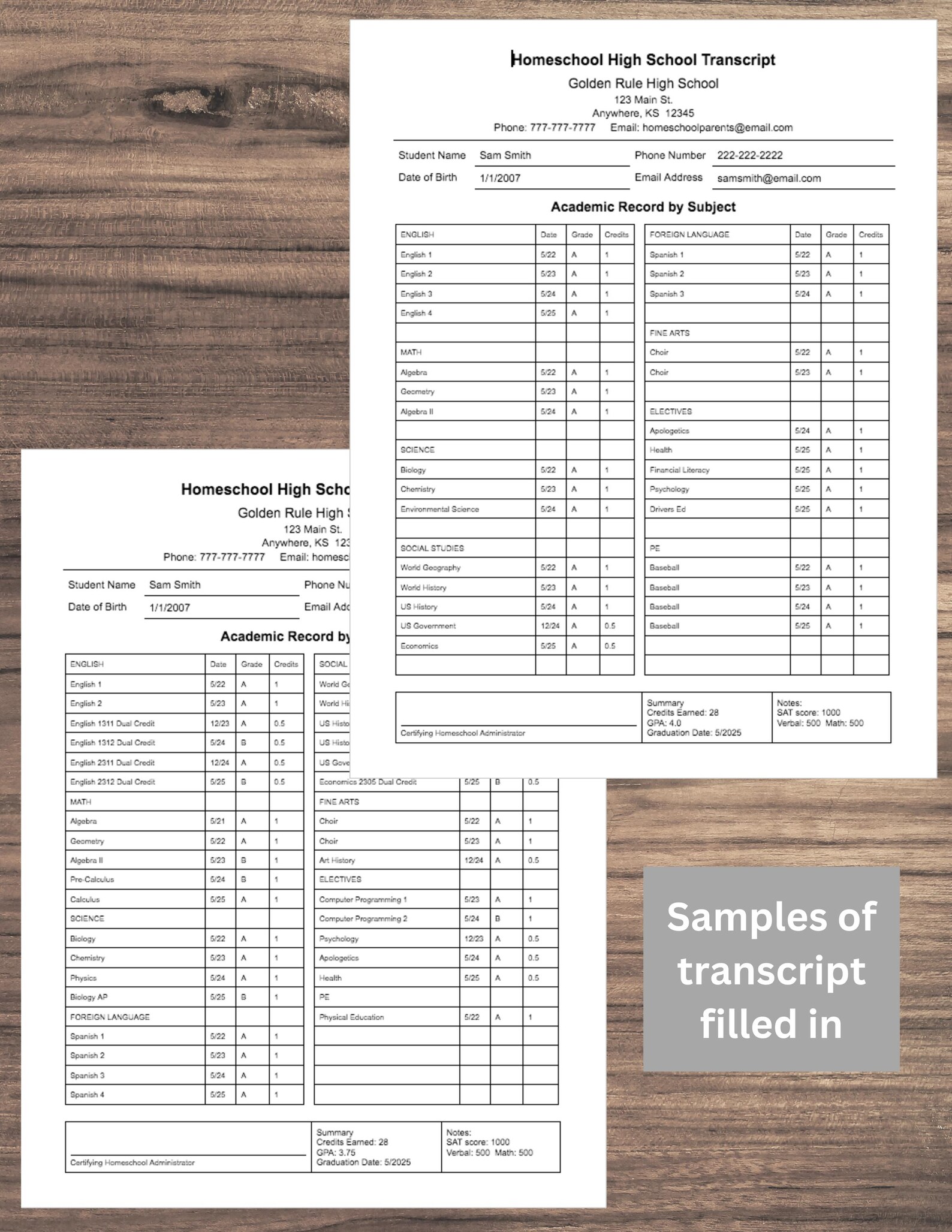 Printable High School Transcript, Simple Homeschool Transcript ...