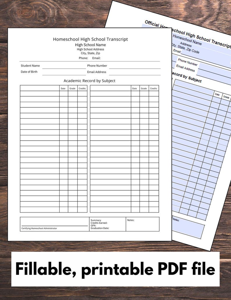 Printable High School Transcript, Simple Homeschool Transcript ...