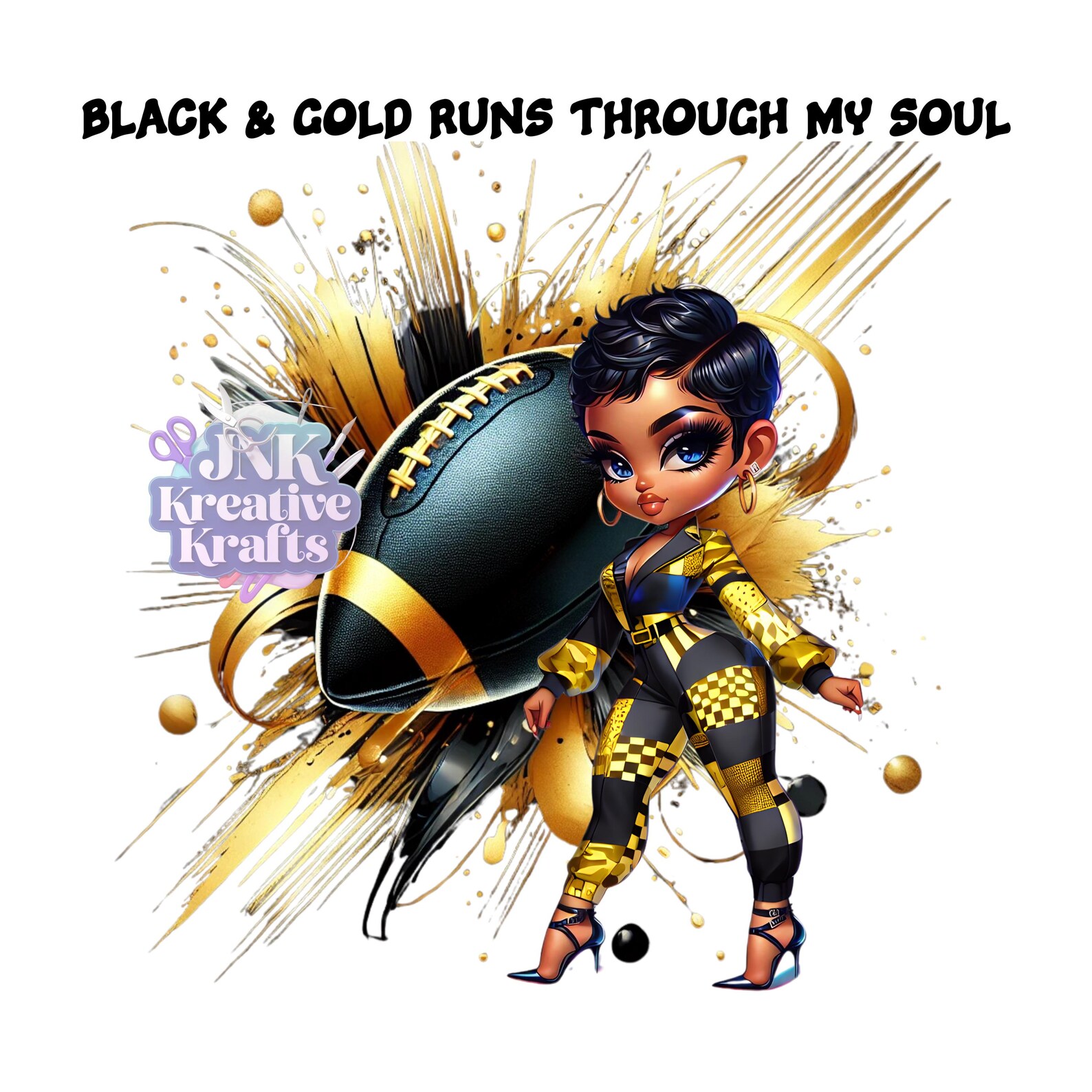 Fierce Black & Gold Football Diva - Bold Fan Art T-shirt Design - Etsy