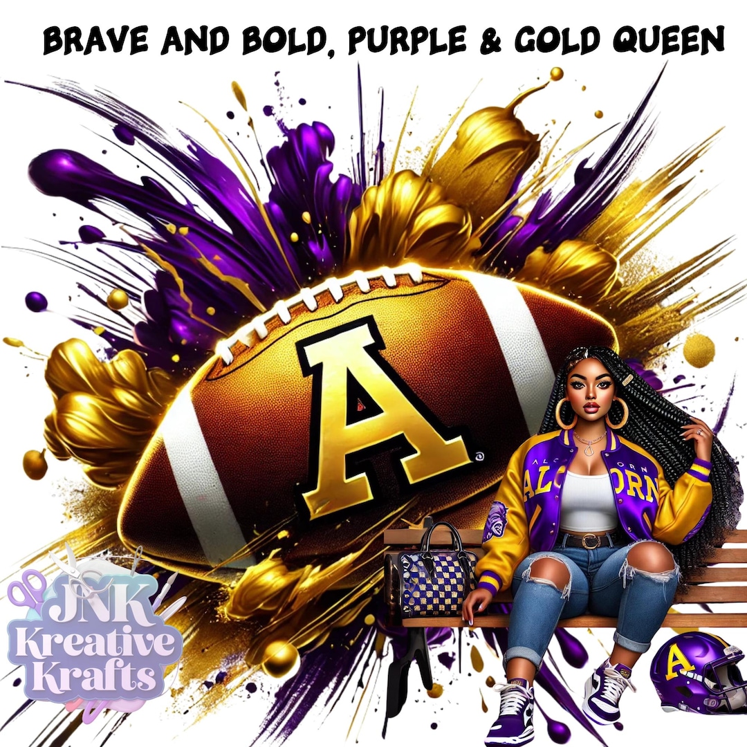 Alcorn State Braves Football Queen - Purple & Gold Splatter Art T-shirt ...