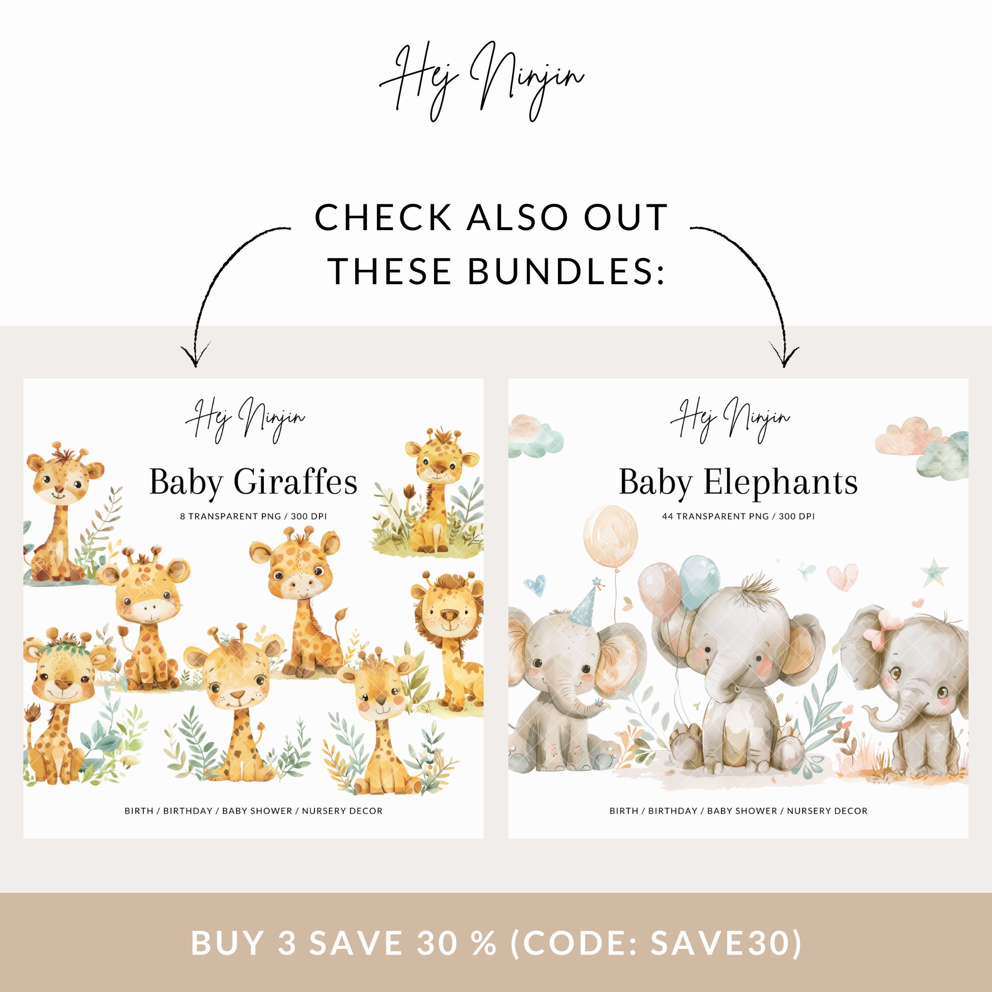 5 Cute Safari Animals Travel Edition, Watercolor Clipart Bundle ...