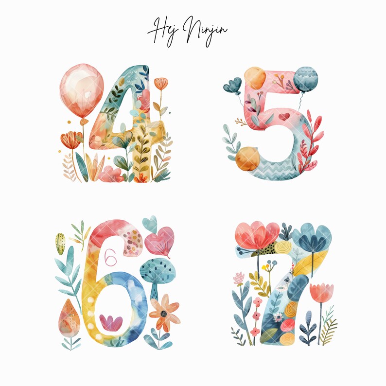 10 Watercolor Number Birthday Clipart. Colorful Numbers From 1 to 10 ...