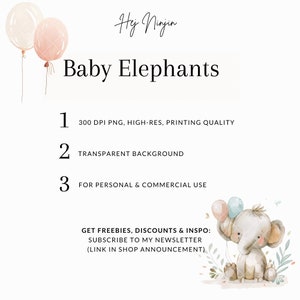 44 Watercolor Baby Elephant Birthday Clipart, Cute Elephant Clipart ...