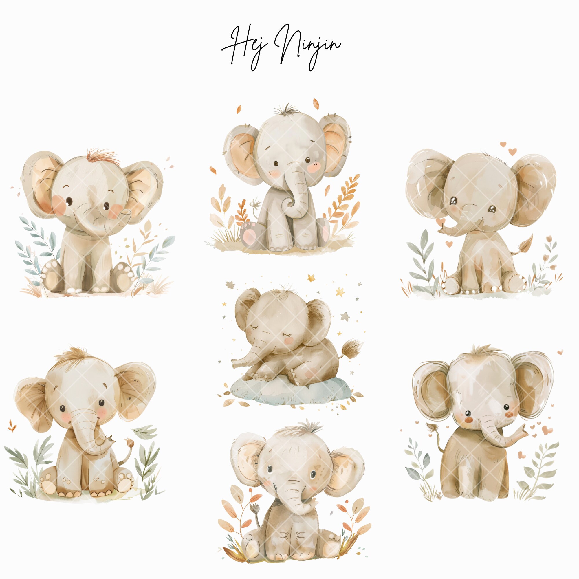 44 Watercolor Baby Elephant Birthday Clipart, Cute Elephant Clipart ...