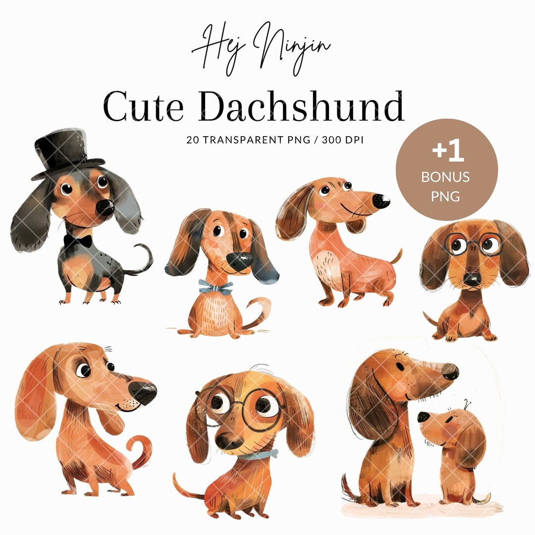 20 Cute Dachshund Clipart, Cute Dog Clipart, Quirky Animals, Pet ...