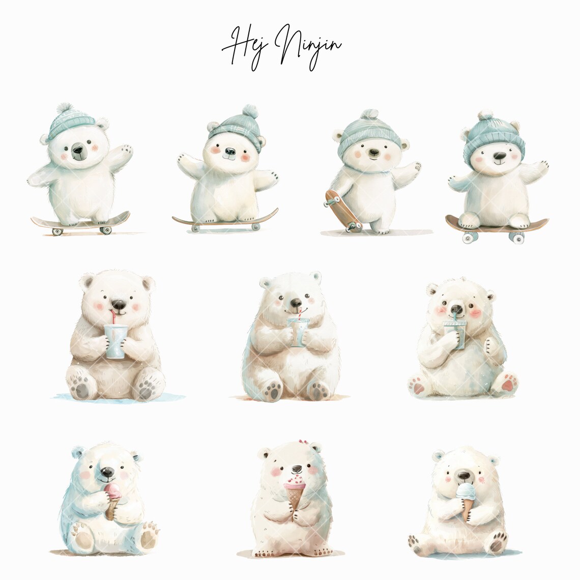 40 Cute Polar Bear Clipart, Polar Bears on Adventures, Summer ...