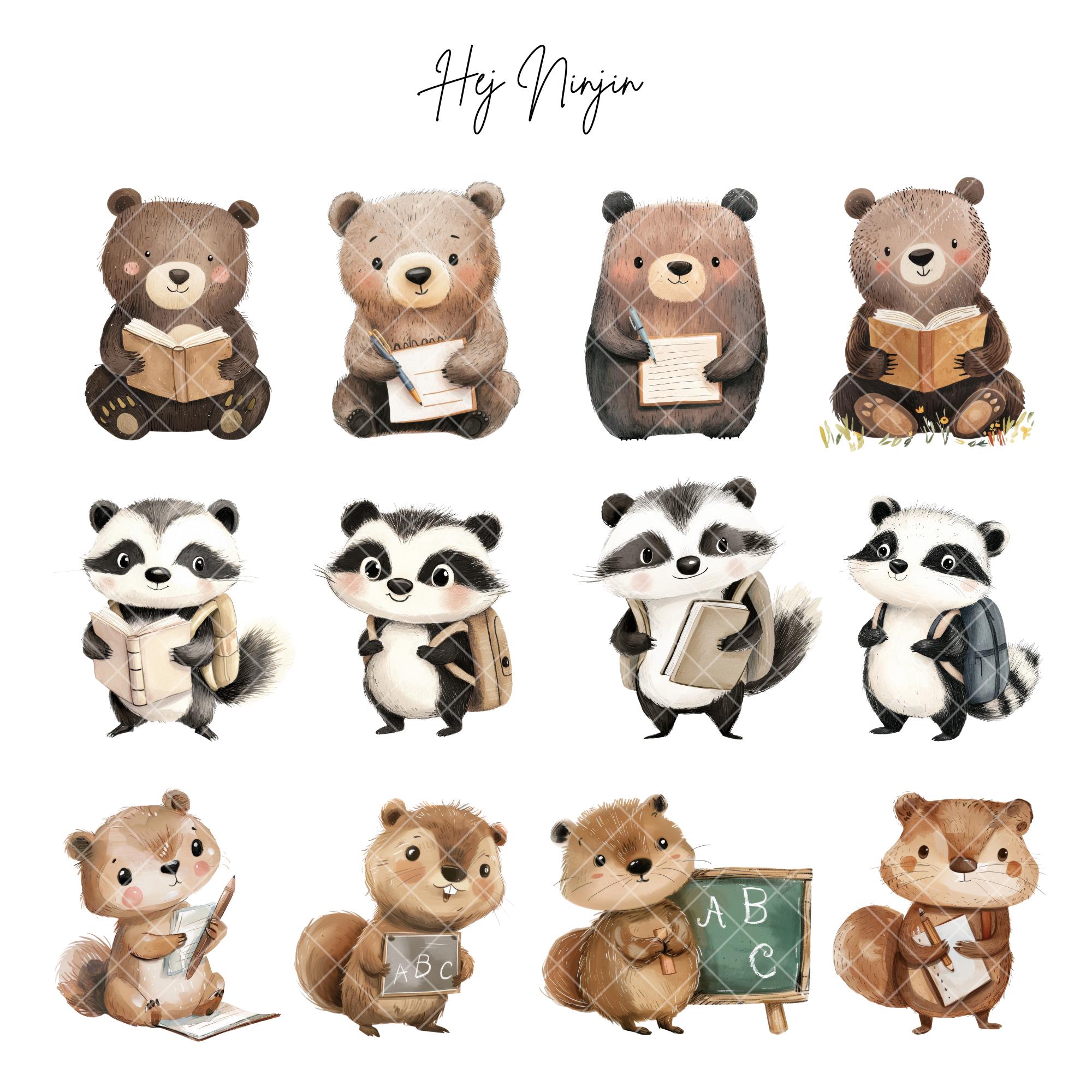 58 Cute Woodland Animal at School Clipart, Back to School, First Day of ...