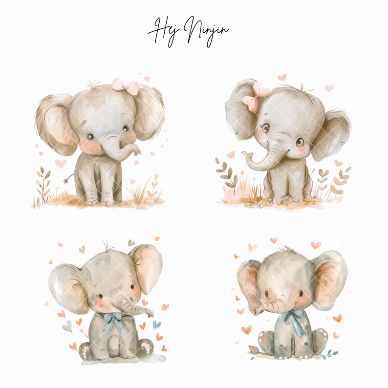 44 Watercolor Baby Elephant Birthday Clipart, Cute Elephant Clipart ...
