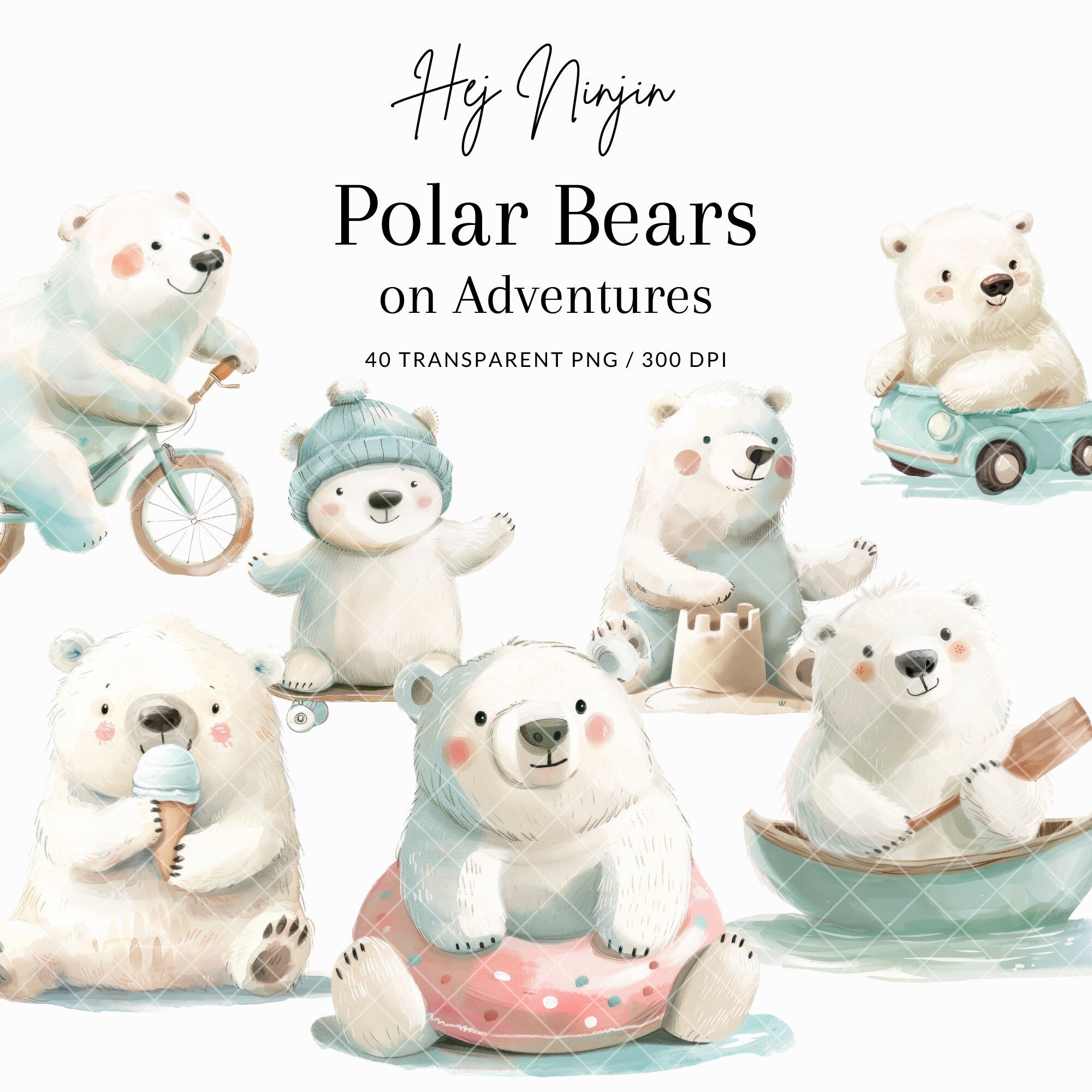 40 Cute Polar Bear Clipart, Polar Bears on Adventures, Summer ...