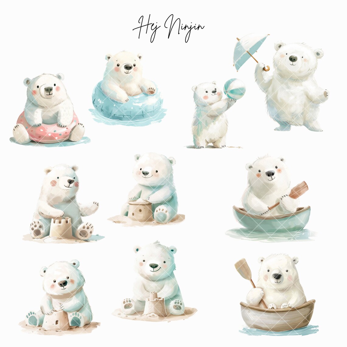 40 Cute Polar Bear Clipart, Polar Bears on Adventures, Summer ...