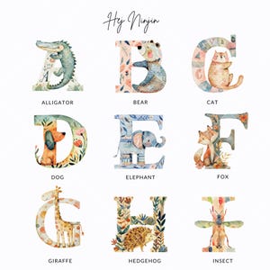 26 Watercolor Animal Alphabet Clipart, Clipart for School Kids, Letters ...