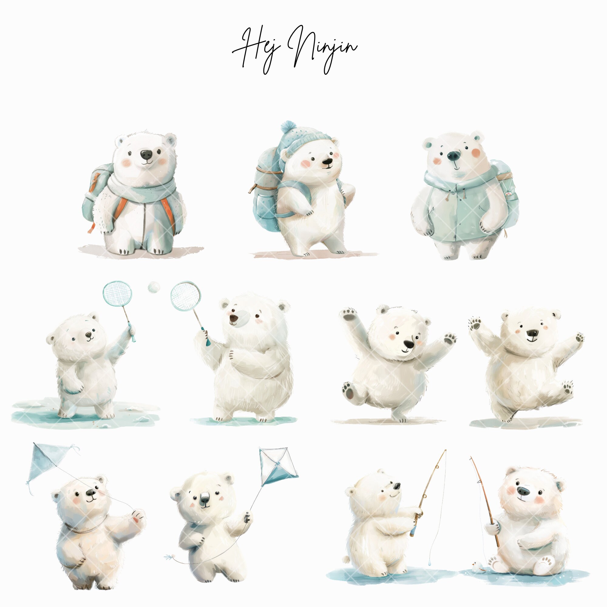40 Cute Polar Bear Clipart, Polar Bears on Adventures, Summer ...