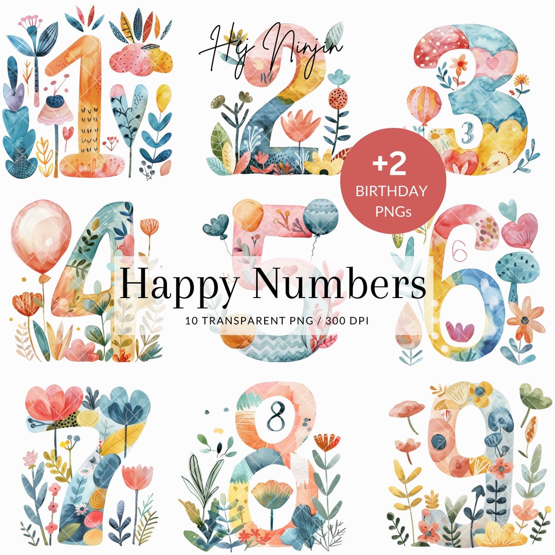 10 Watercolor Number Birthday Clipart. Colorful Numbers From 1 to 10 ...