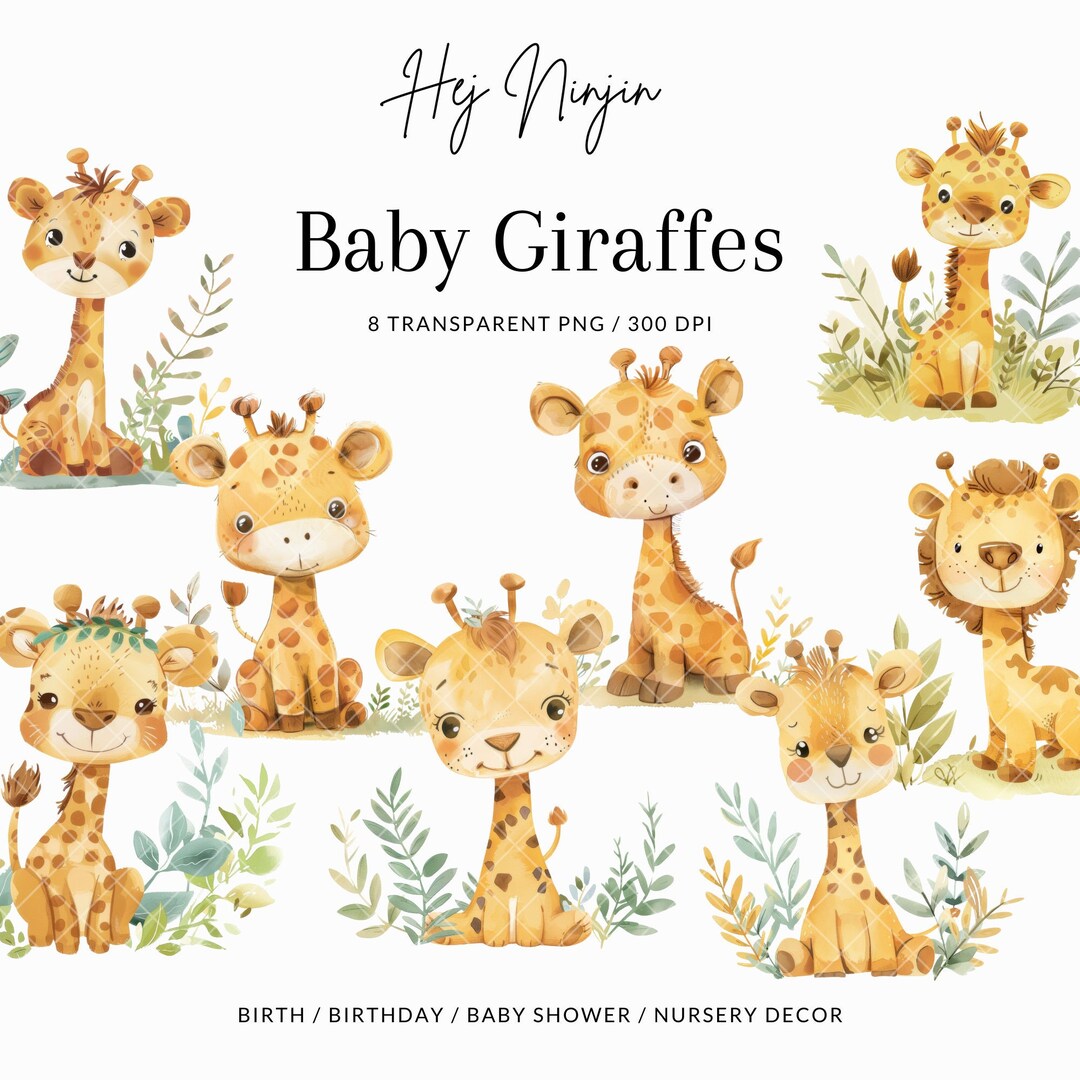Buy 8 Cute Baby Giraffe Clipart, Baby Safari Animals Clipart, for ...