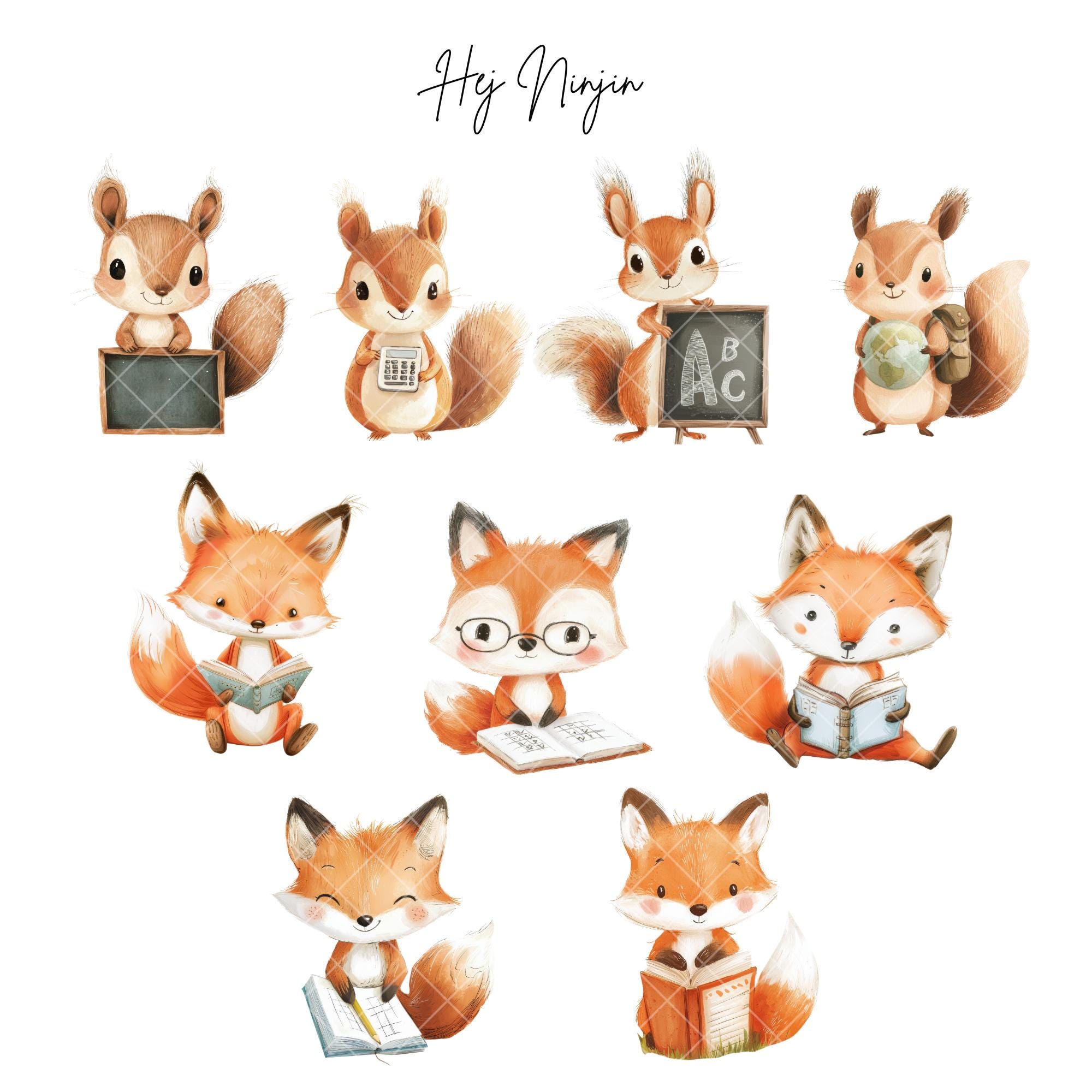 58 Cute Woodland Animal at School Clipart, Back to School, First Day of ...