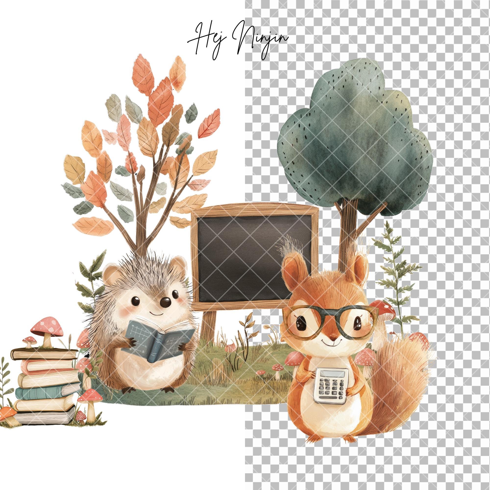 58 Cute Woodland Animal at School Clipart, Back to School, First Day of ...