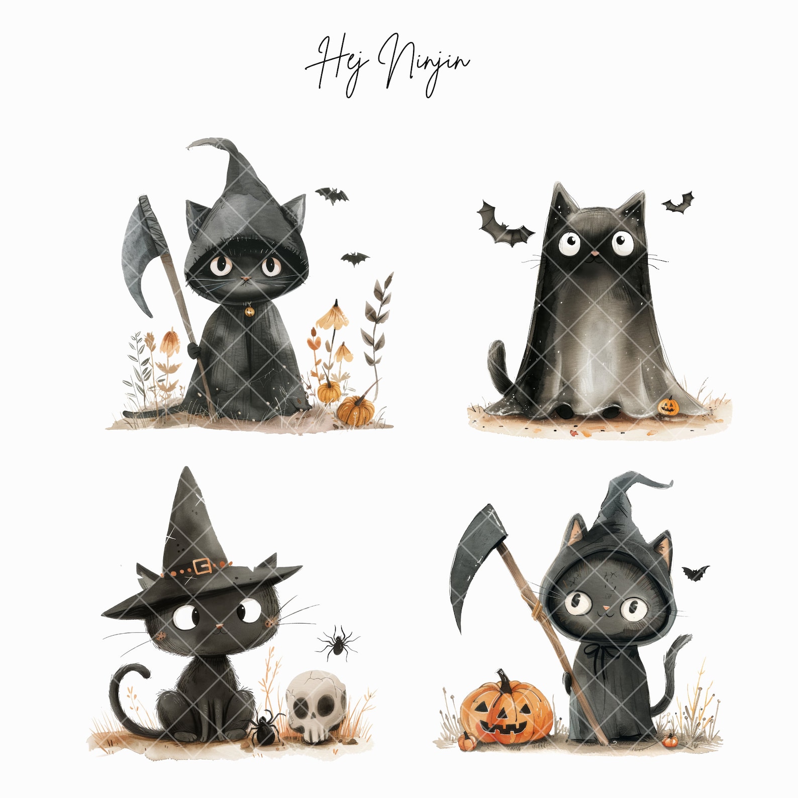 30 Spooky Halloween Cat, Halloween Clipart, Happy Halloween, Black Cat ...