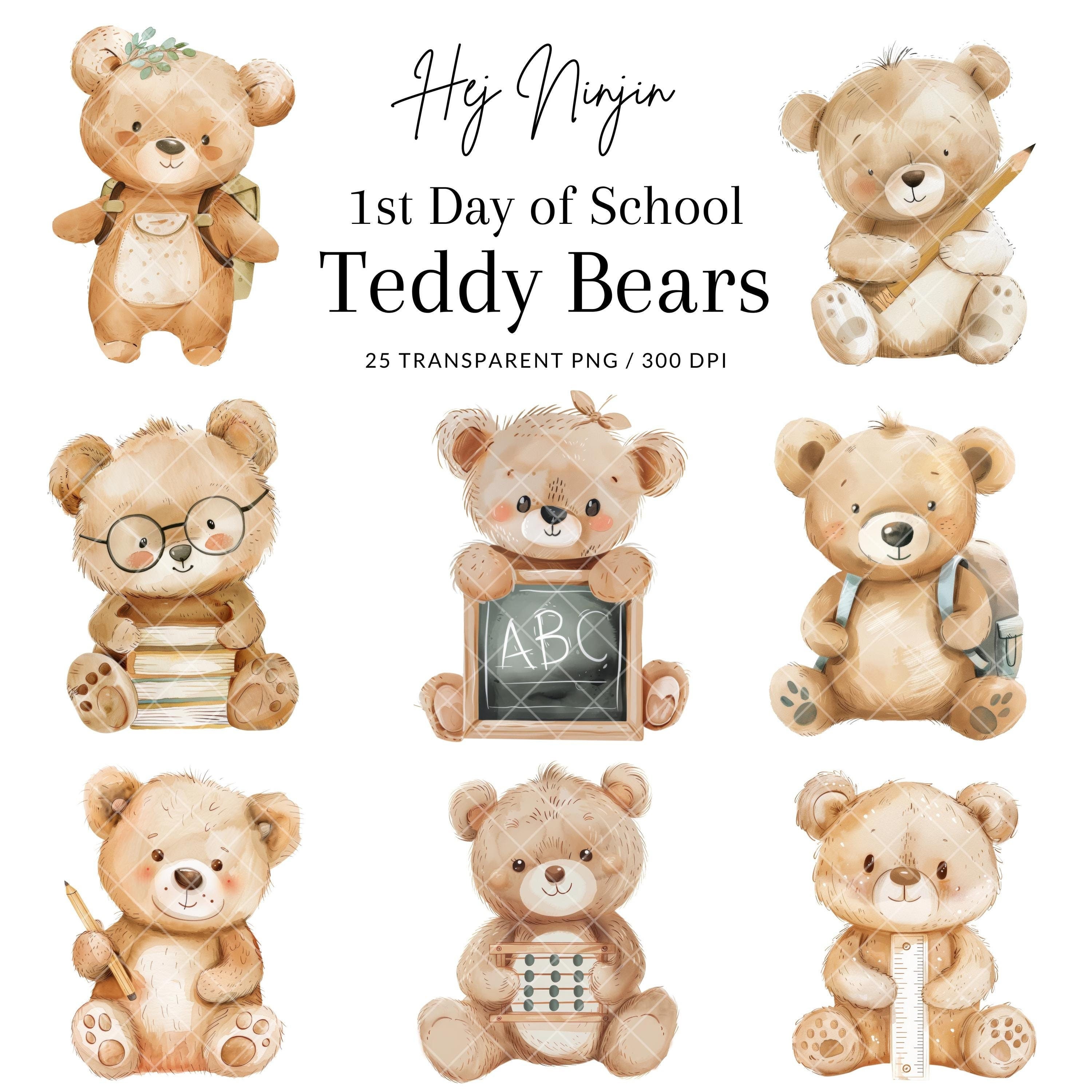 25 First Day of School Teddy Bear Clipart, Cute Teddy Bear PNG, Back to ...