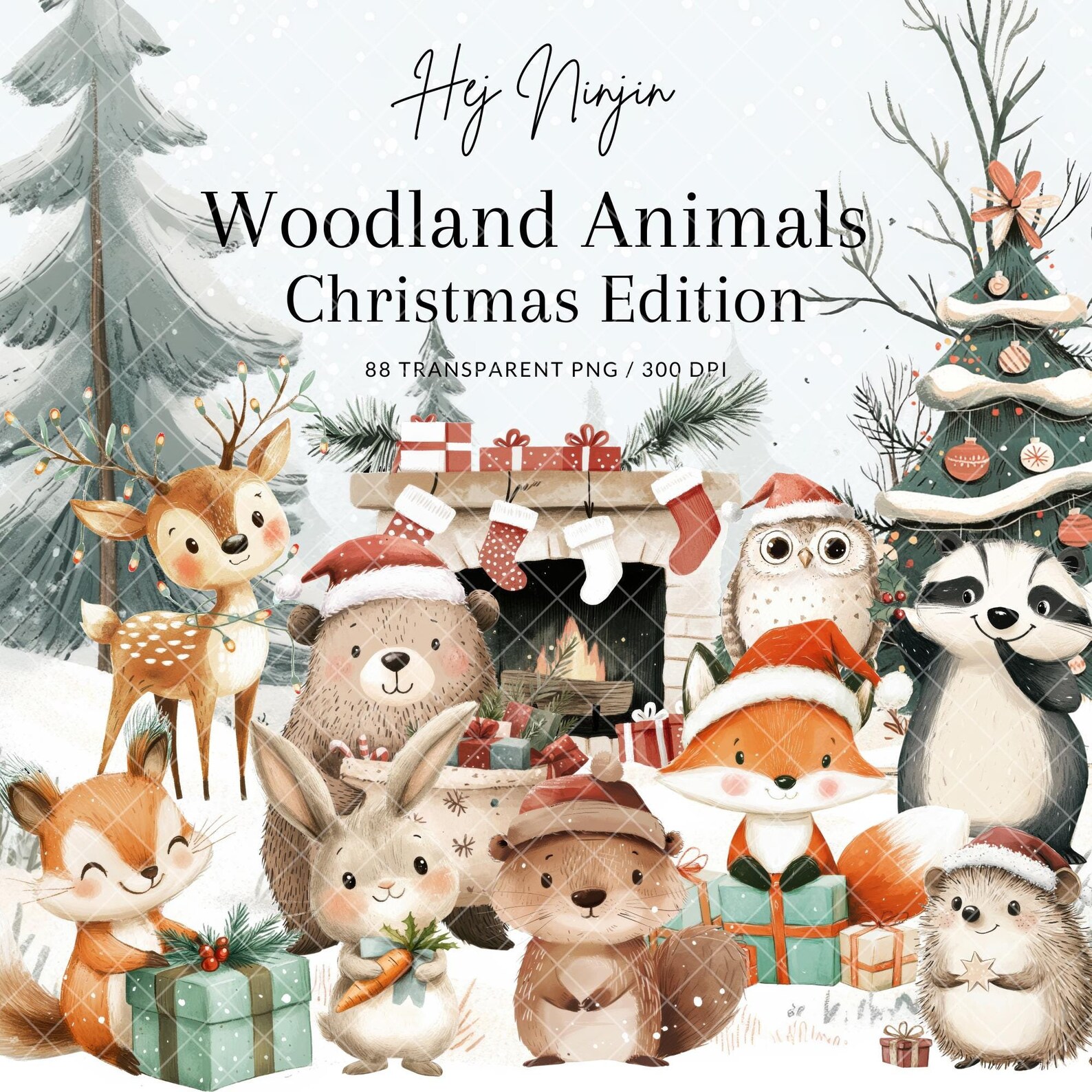 88 Christmas Woodland Animal Clipart, Christmas Clipart, Forest Animals ...