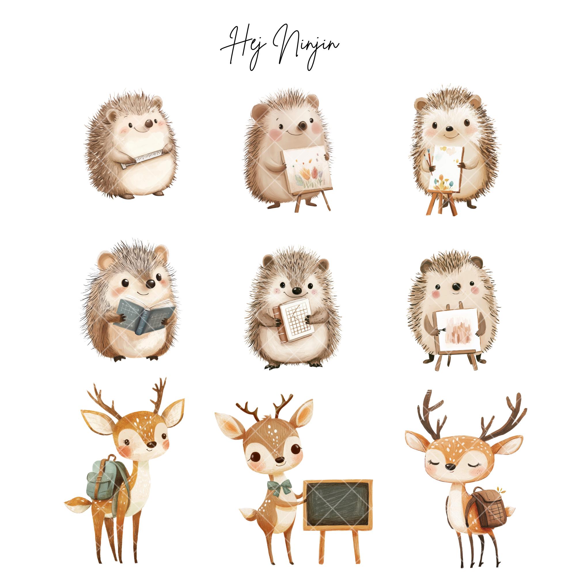 58 Cute Woodland Animal at School Clipart, Back to School, First Day of ...