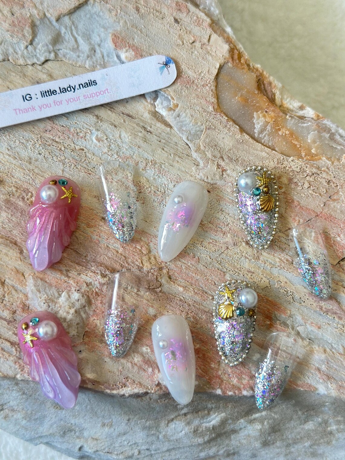Under the Sea Sparkle - Pearl Mermaid Shell Nails in Soft Pink, Ocean ...