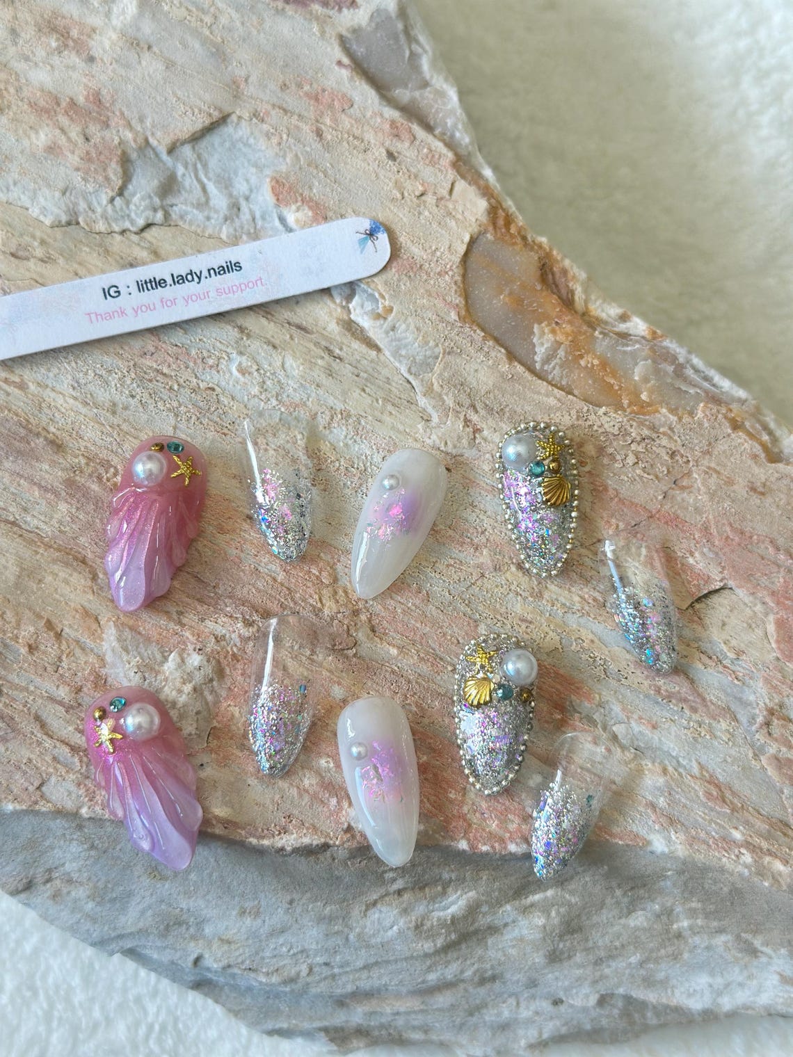 Under the Sea Sparkle - Pearl Mermaid Shell Nails in Soft Pink, Ocean ...