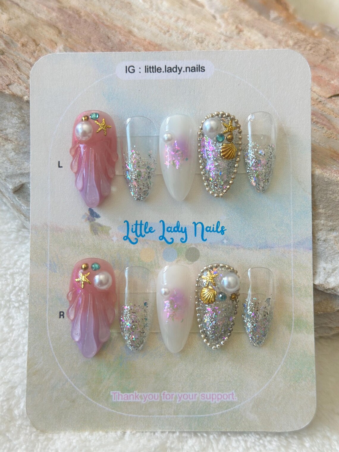 Under the Sea Sparkle - Pearl Mermaid Shell Nails in Soft Pink, Ocean ...