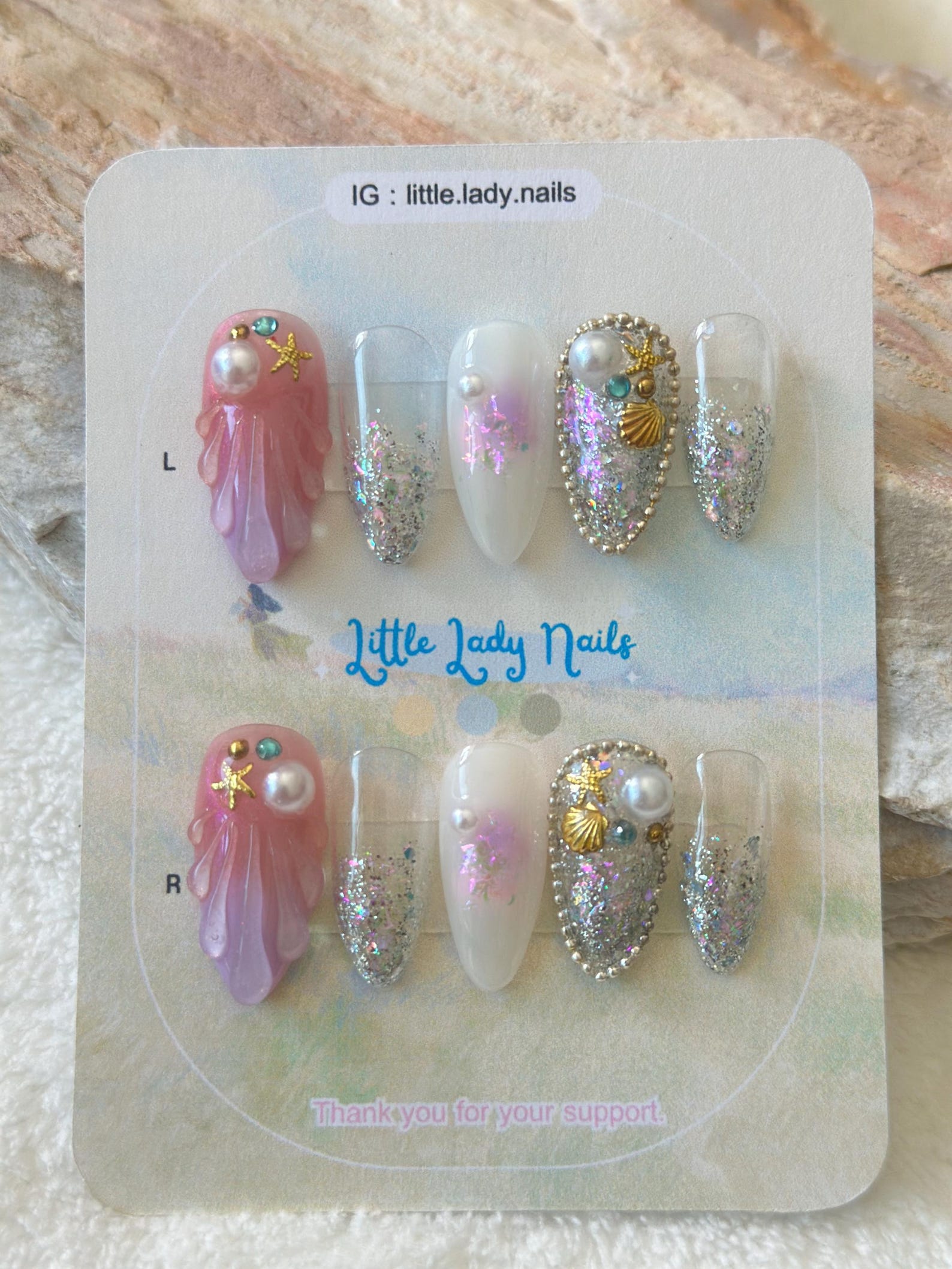 Under the Sea Sparkle - Pearl Mermaid Shell Nails in Soft Pink, Ocean ...