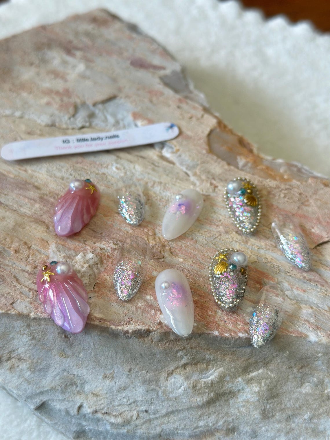 Under the Sea Sparkle - Pearl Mermaid Shell Nails in Soft Pink, Ocean ...