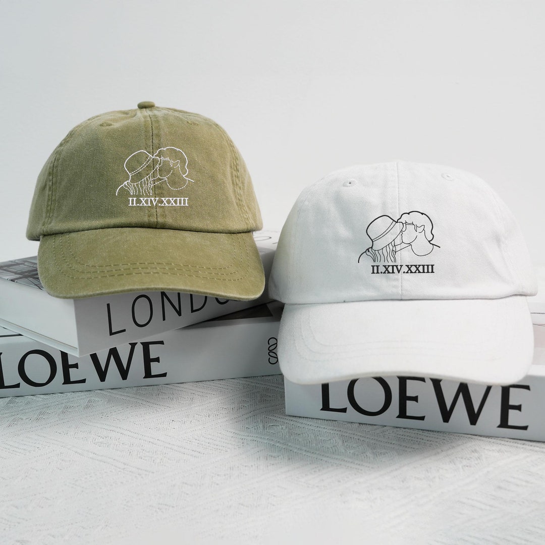 Matching Couple Hats Custom Embroidered Couple Art Drawing Hat Portrait ...