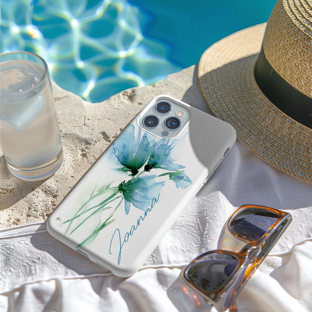 Blue Floral Watercolor Personalized Phone Case Insert (digital Download ...