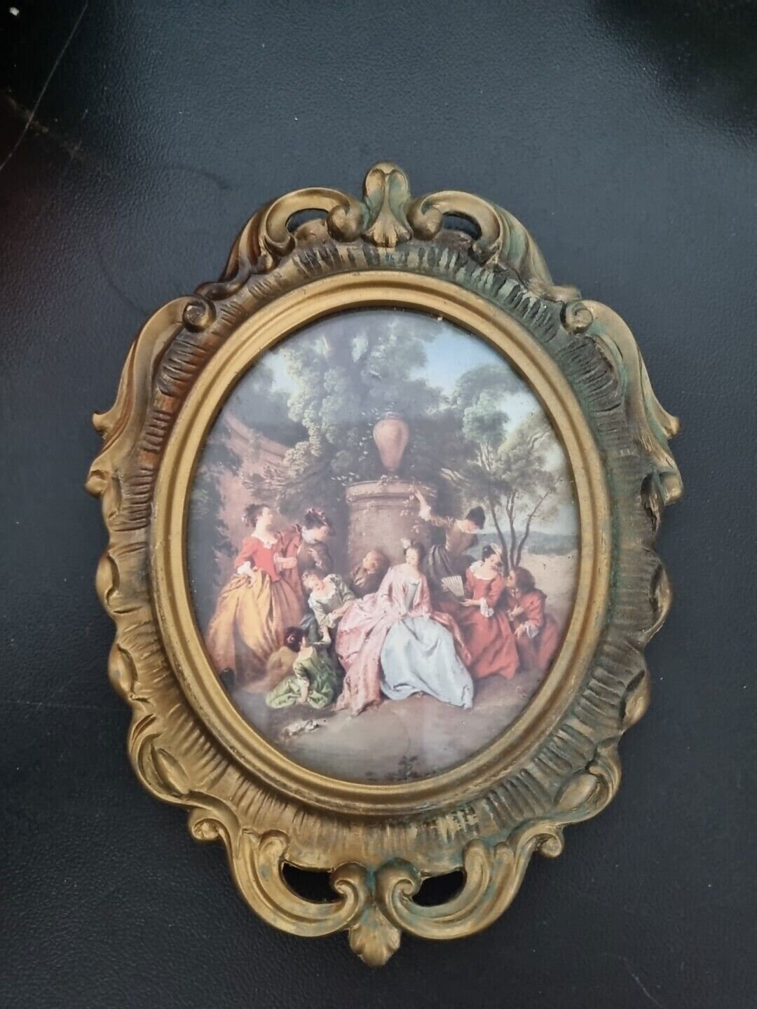 Vintage Oval Scrolling Gold Finish Plastic Frame With Romantic Print ...