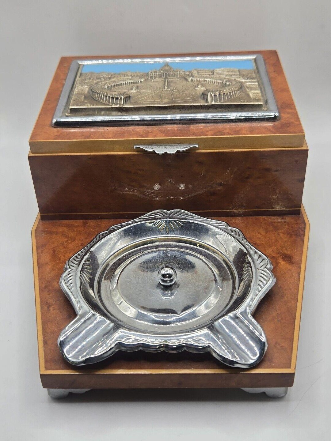 Vintage Ricordo Di Roma Wood and Metal Musical Cigarette Box With ...
