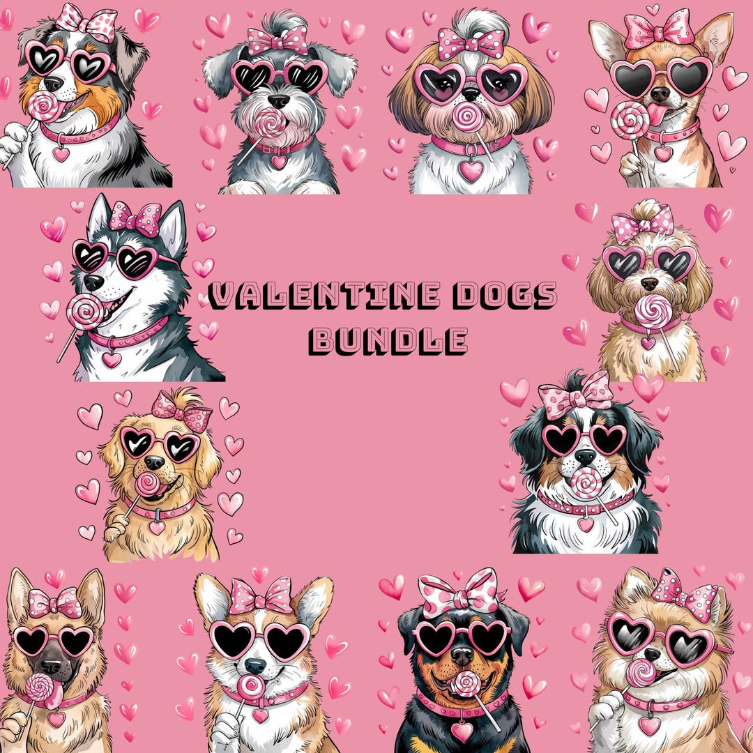 Valentine Dogs Bundle Png, Dog Lover Sublimation Bundle , Valentines ...