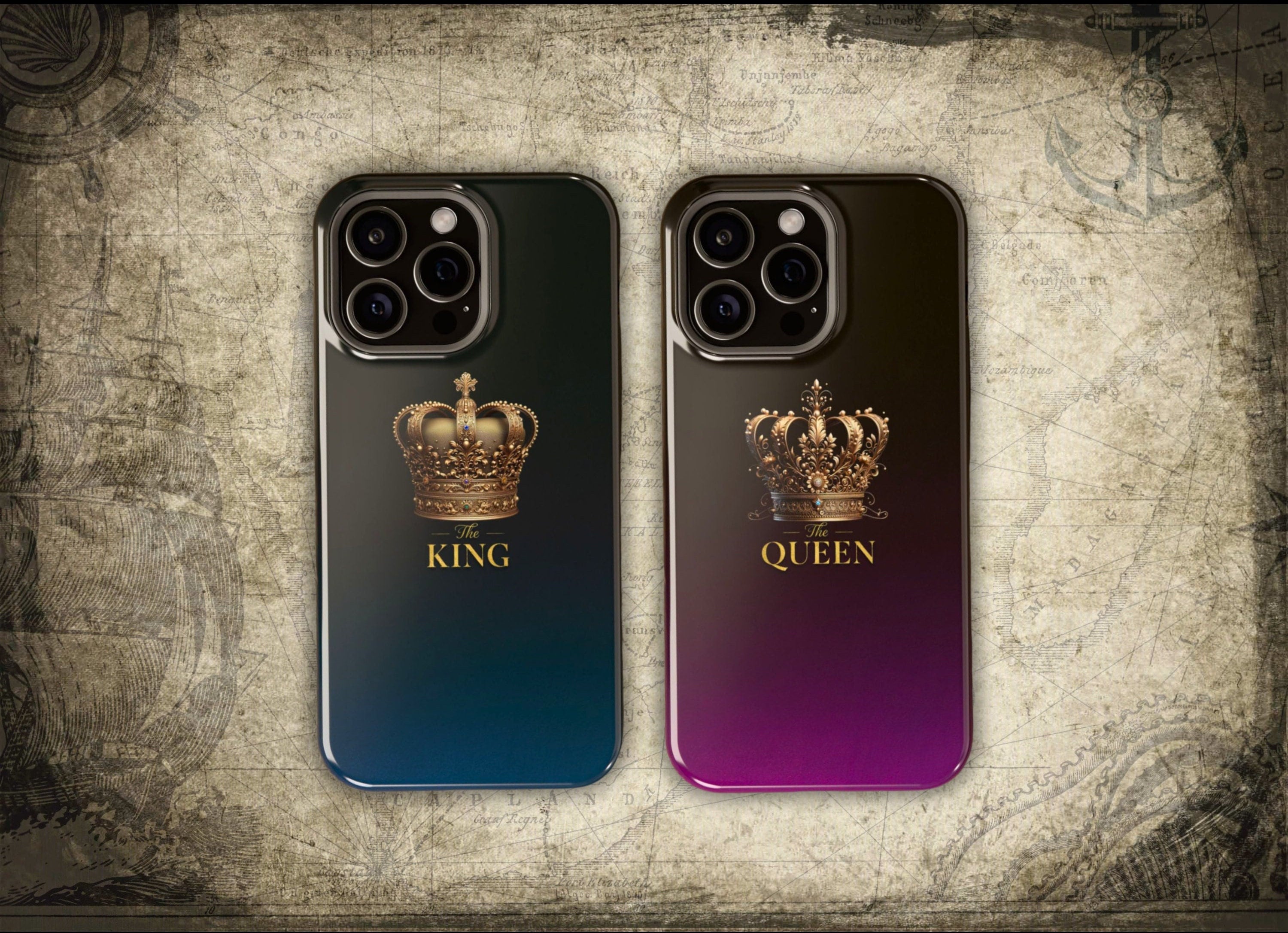 King and Queen Couple Phone Cases for iPhone 15 + 14 +13, Royalty Style ...