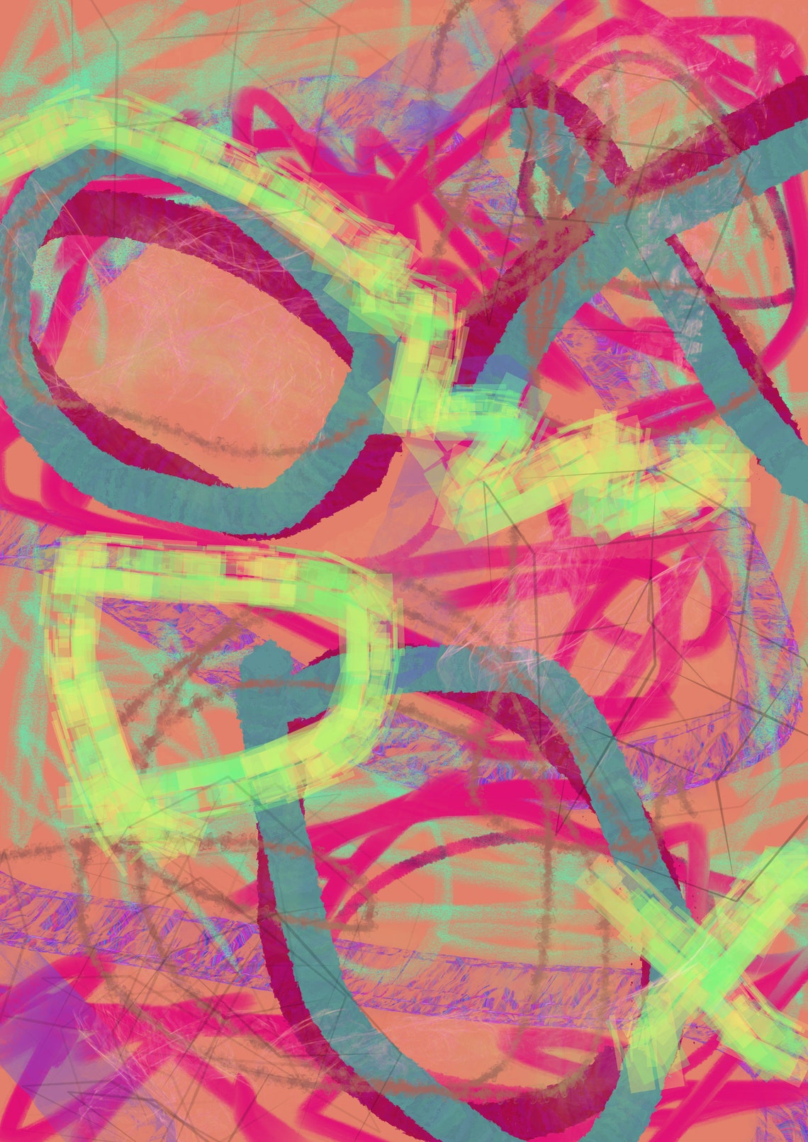 PRINTABLE Kooky Fluro Shapes | Abstract Digital Art Piece | Original ...