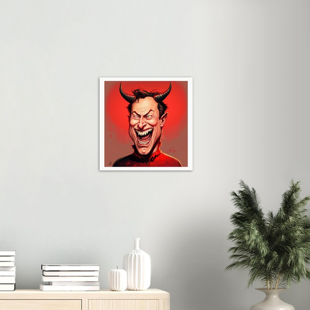 Poster on the Wall of Elon Musk in the Image of the Devil, Caricature ...