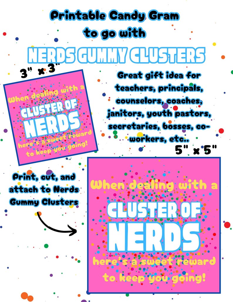 NERD GUMMY CLUSTERS Candy Gram Gift Tag Printable Back to School ...