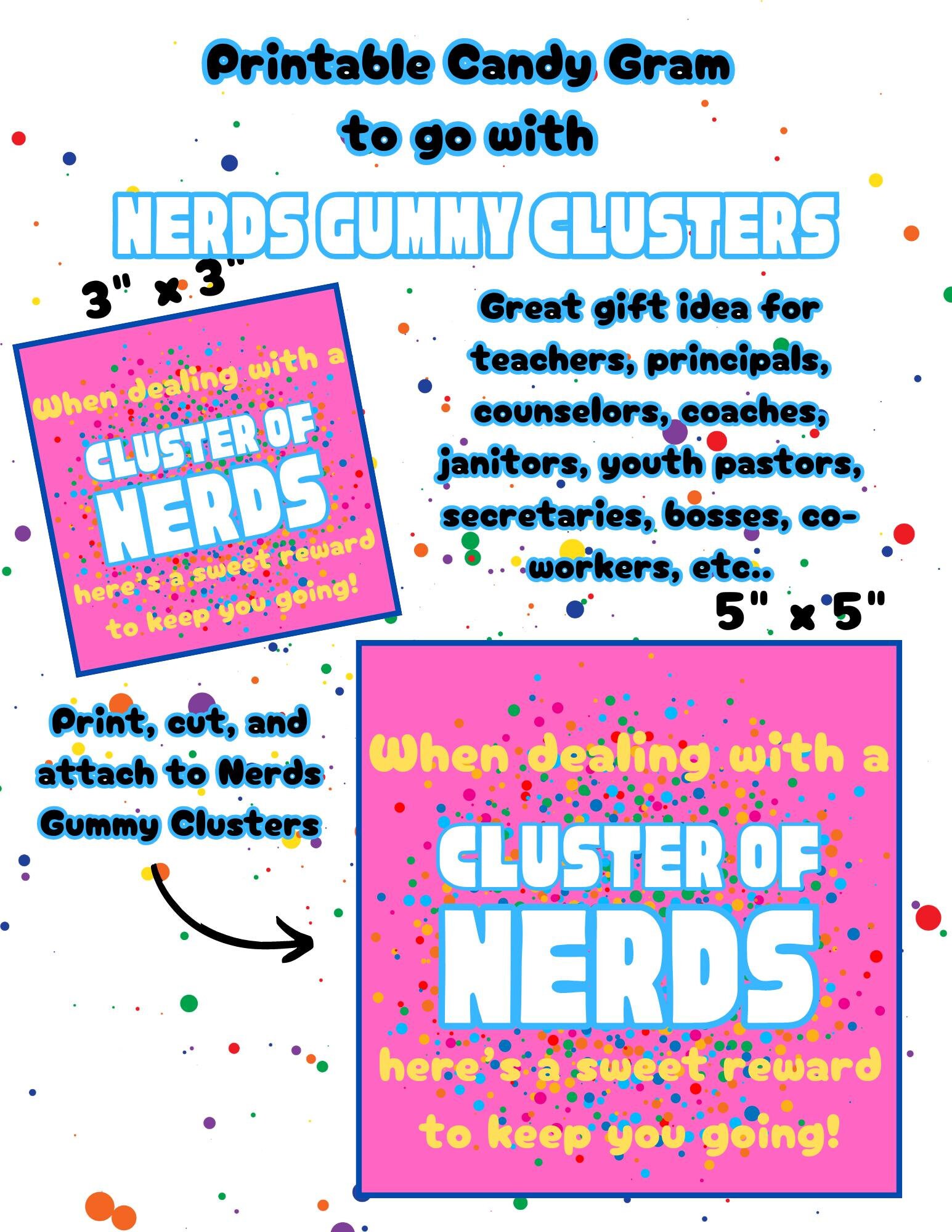 NERD GUMMY CLUSTERS Candy Gram Gift Tag Printable Back to School ...