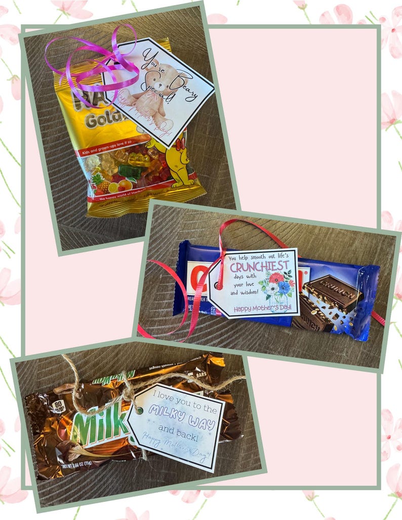 Mother's Day Candy Tags | Printable Gift, 16 Unique Designs (instant ...